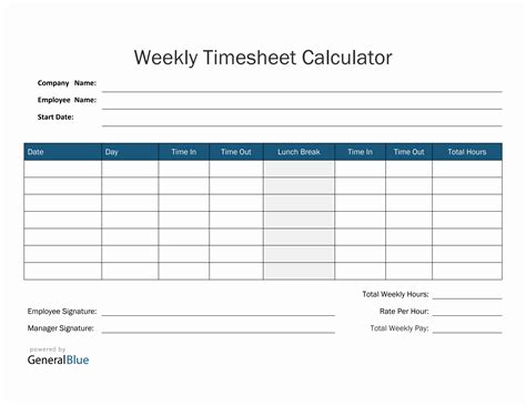 Weekly Timesheet Calculator With Breaks Xlyijj