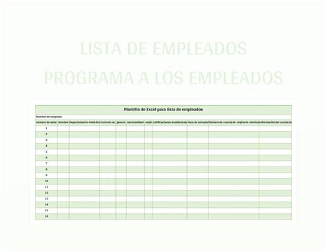 Plantilla De Formato Excel Lista De Empleados Simple Y Hoja De Cálculo