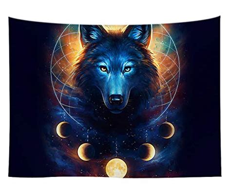 Wchuang Blue Universe Galaxy Tapestry Magic Wolf In The Space Tapestry