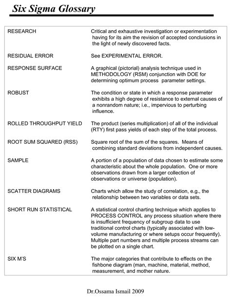Six Sigma Glossary Pdf