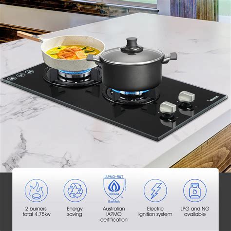 2 Burner Gas Cooktop Cooker Hob Stove Top Knobs 30cm Ng Lpg Ceramic