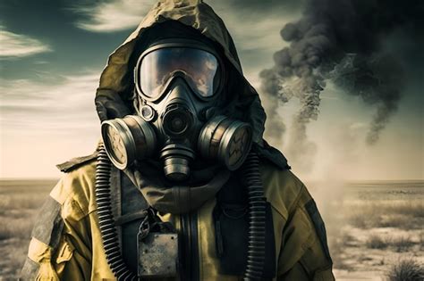 Premium Ai Image A Man In A Protective Suit And Gas Mask After A