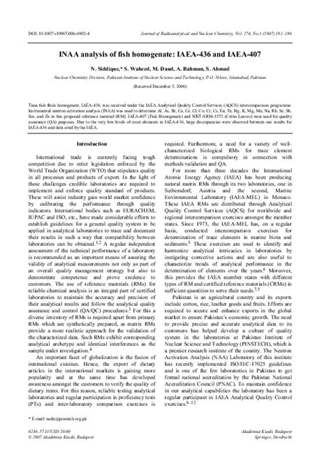 Pdf Inaa Analysis Of Fish Homogenate Iaea436 And Iaea407