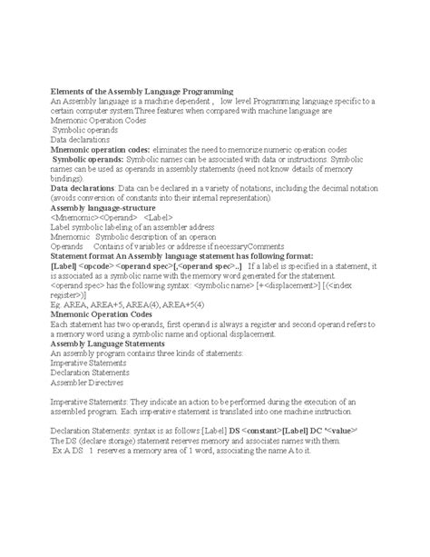 Assembly Language Programming Essentials Assembler Notes Studocu