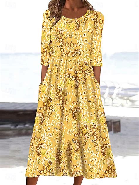 Womens Midi Dress Shift Dress Vacation Casual Boho Daily Summer Dress