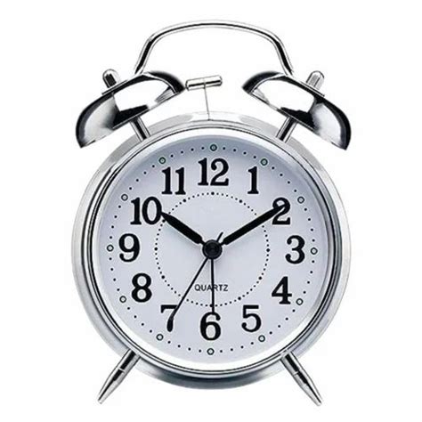 White Stainless Steel Twin Bell Silver Clock Size 12w X 12h