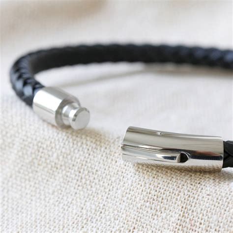 Mens Personalised Engraved Polished Leather Bracelet By Lisa Angel