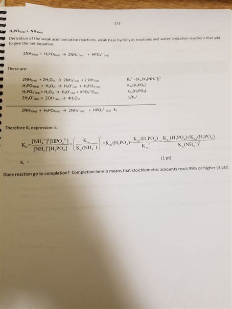 Solved 151 Derivation Of The Weak Acid Ionization Reactions