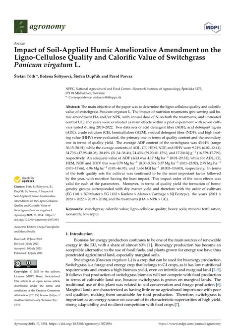 PDF Impact Of Soil Applied Humic Ameliorative Amendment On The Ligno Cellulose Quality And