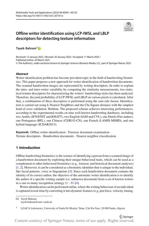 Offline Writer Identification Using Lcp Iwsl And Lblp Descriptors For Detecting Texture Information
