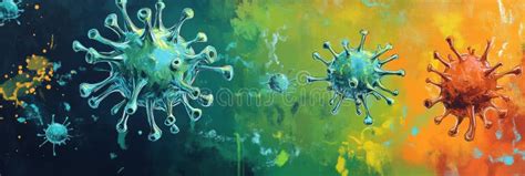 Virus Transformation And Mutation Process Displayed With Vivid Colors