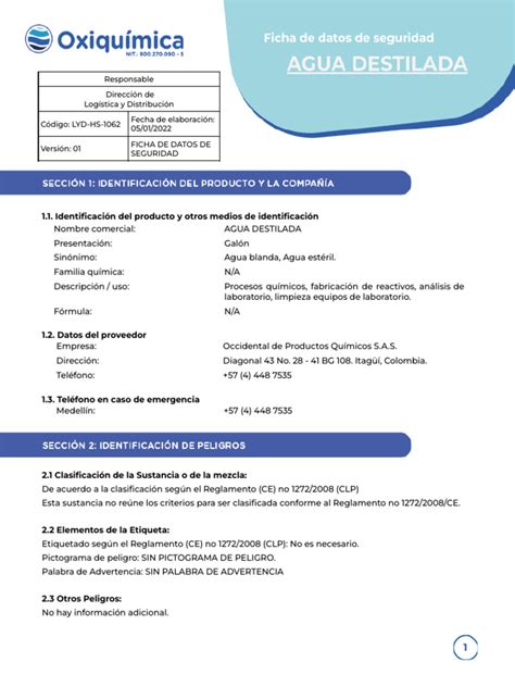 Lyd Hs 1062 Agua Destilada Pdf Toxicidad Corrosión