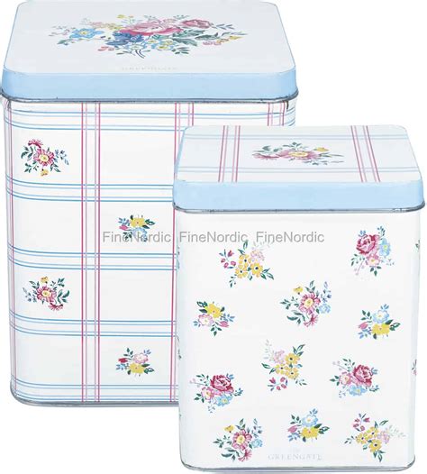Greengate Tin Box Square Gaby White Set Of 2