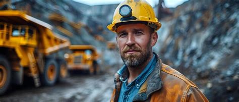 Male Mining Engineer In Hardhat Using Digital Tablet At Mine