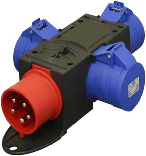 Hdiuk 3 Phase 5 Pin 32 Amp Red Ip44 Plug To 3 X 230v Blue Sockets 3