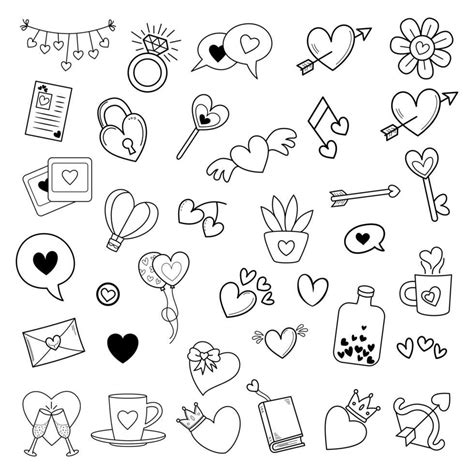 Love Doodle Vector Set Small And Cute Designs Heart Doodle Drawing