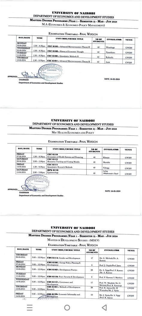 Phd And Undergraduate Examination Time Table 20232024 Department Of