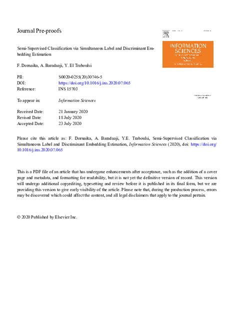 Pdf Semi Supervised Classification Via Simultaneous Label And Discriminant Embedding Estimation