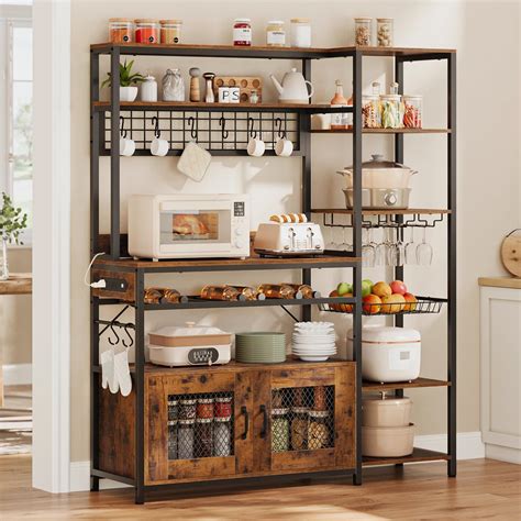 Decofy Bakers Rack With Power Outlet Microwave Stand