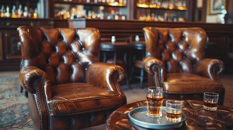 Ai Generated A Sophisticated Cigar Lounge With Leather Chairs And