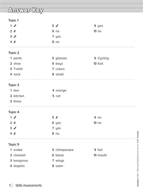 Language Log 1 Skills Assessments Answer Key Pdf