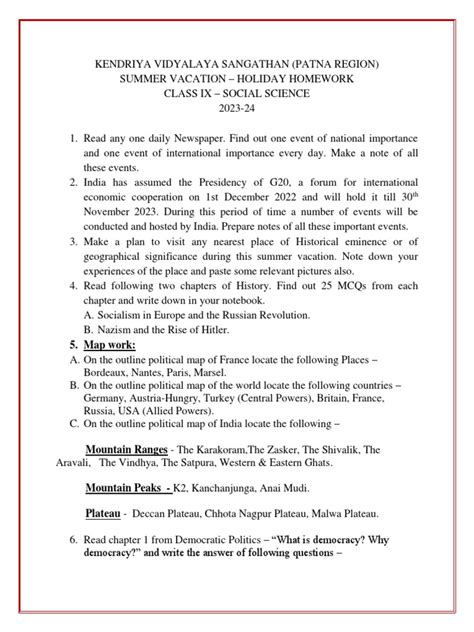 Class Ix Sst Holiday Homework Pdf Political Science International