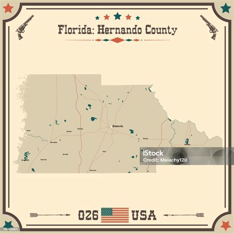 Large And Accurate Map Of Hernando County Florida Usa With Vintage