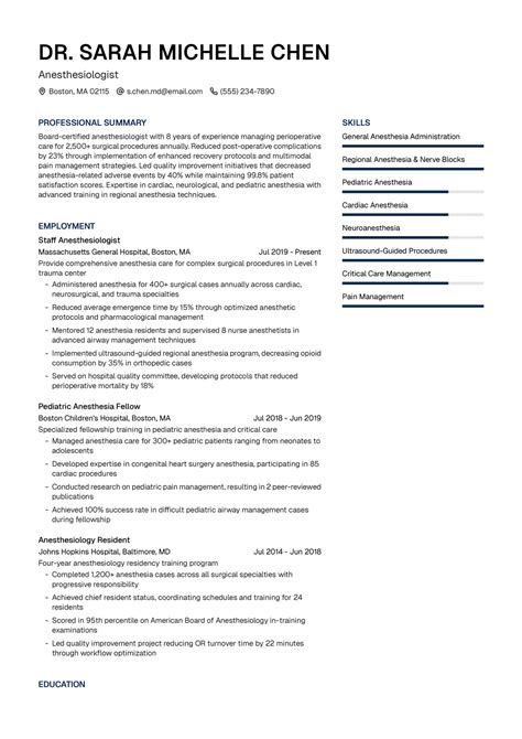 Anesthesiologist Resume Example And Writing Guide Useresume Ai