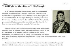 I Will Fight No More Forever Chief Joseph Reading Comprehension