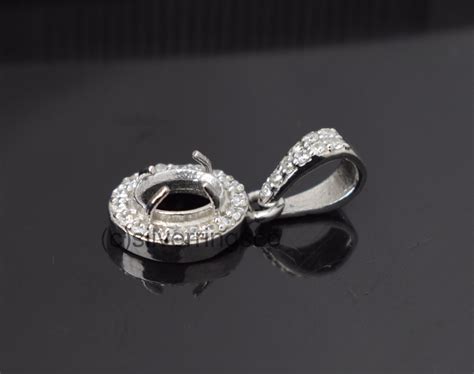 Semi Mount Pendant Oval 6x8mm 925 Sterling Silver Halo Semi Mount