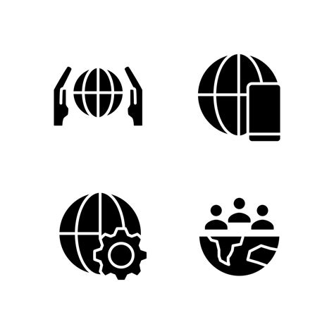 Globalization Process Black Glyph Icons Set On White Space Worldwide