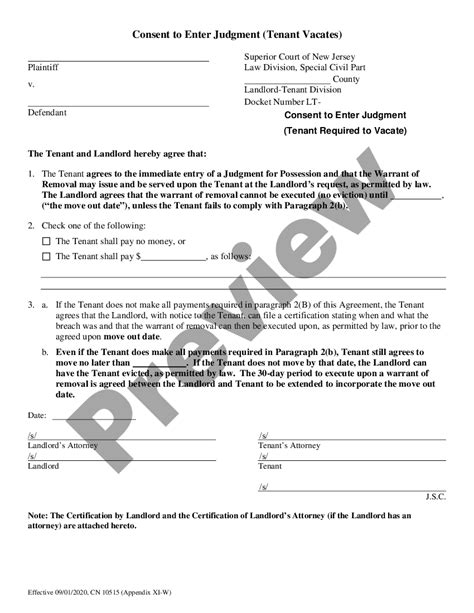 New Jersey Consent To Enter Judgment For Possession Tenant Vacates