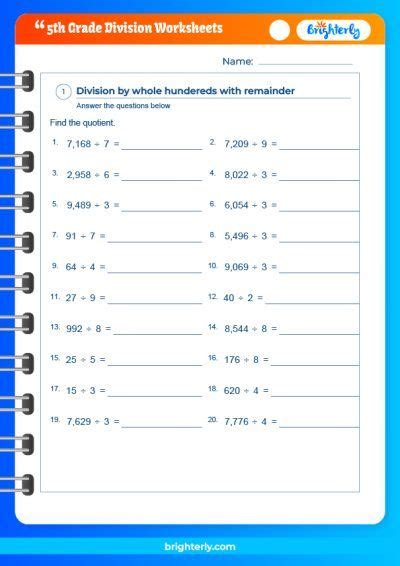 5th Grade Math Worksheets Division