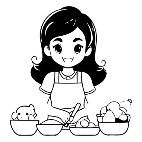 Menina Cozinhando Na Cozinha Personagem De Desenho Animado Bonito