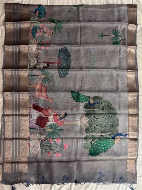 Elegant Grey Pichwai Print Kota Sarees Online Vardhman Collection