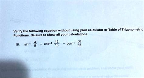 Solved Verify The Following Equation Without Using Your Calculator Or Table Of Trigonometric