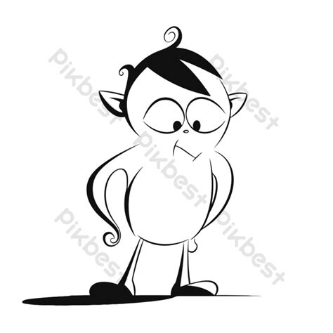 Outline Sketch Black And White Cartoon Character Illustration Vector