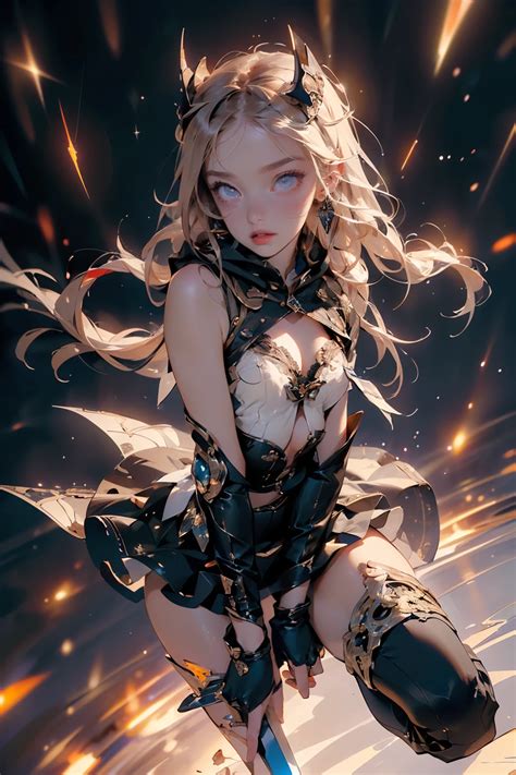 검과 검을 들고 검은 옷을 입은 여자 Seaart Ai