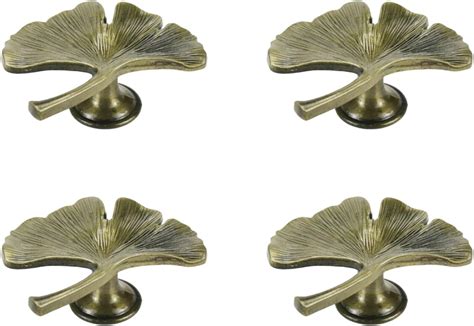 Utalind 4 Pcs Ginkgo Leaf Shaped Pulls Knobs Single Hole Pulls Handles