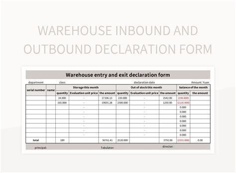 Warehouse Inbound And Outbound Declaration Form Excel Template And