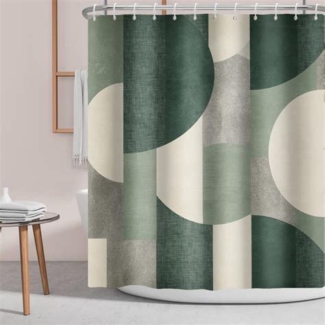 Green Shower Curtain Abstract Modern Geometry Circles Contemporary