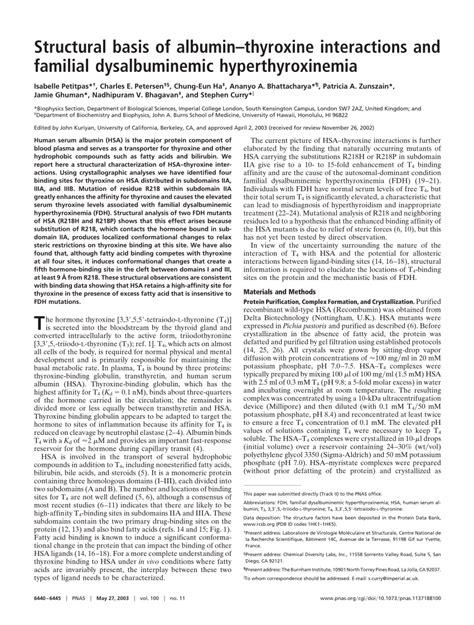 Pdf Structural Basis Of Albuminthyroxine Interactions And Familial