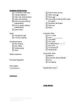 Early Intervention Ot Evaluation Cheat Sheet Tpt