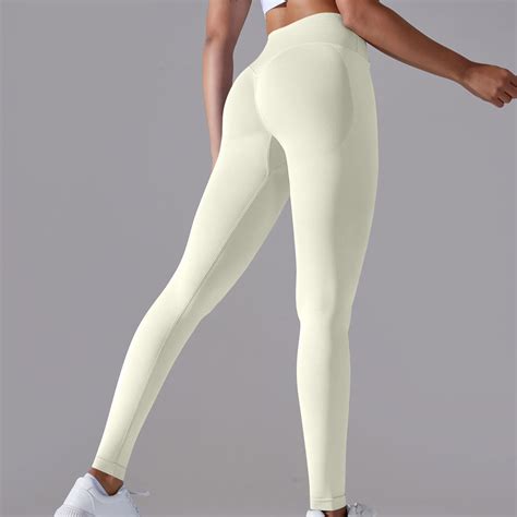 Cavosen Womens Seamless Leggings White Knitted Elastic Waisted Butt