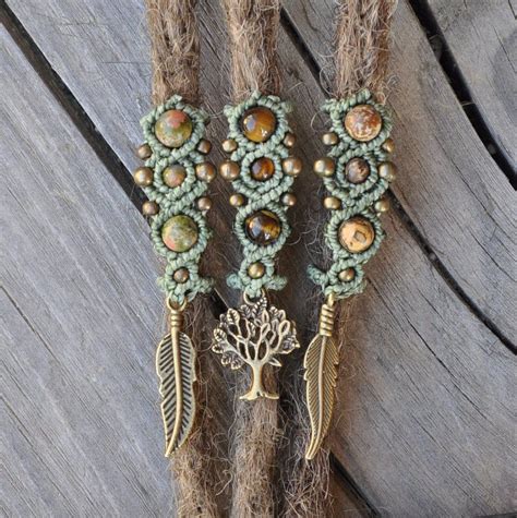 Green Macrame Dread Bead With Gemstone And Brass Beads With Pendant Green Macrame Dread Bead With Gemstone And Brass Beads With Pendant