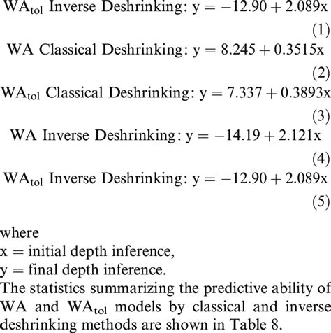 The Regression Equations For Quantitative Inference Of Depth From