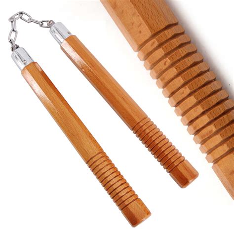 12 Natural Wood Brown Octagon Nunchaku With Grip 5j2 Si2170