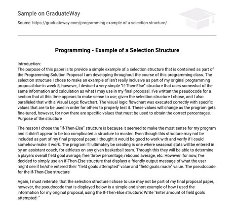⇉programming Example Of A Selection Structure Essay Example Graduateway