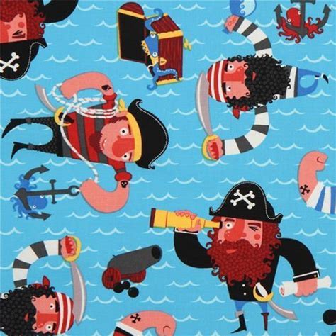Blue Alexander Henry Pirate Fabric Captain Redbeard Sailor