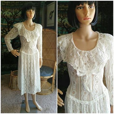 80s Sheer White Lace Dress White Lace Bib Dress 80s Lace Dress